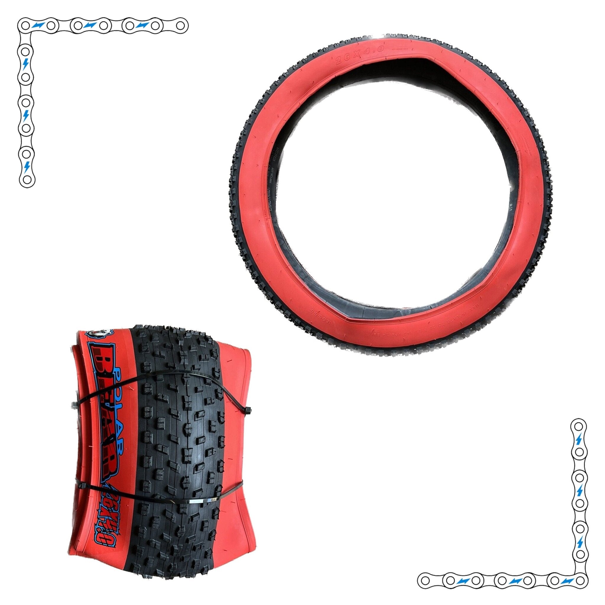 eBike Tires 26" x 4" Red Wall Black Knobby for Fat Tire Electric Bike ...