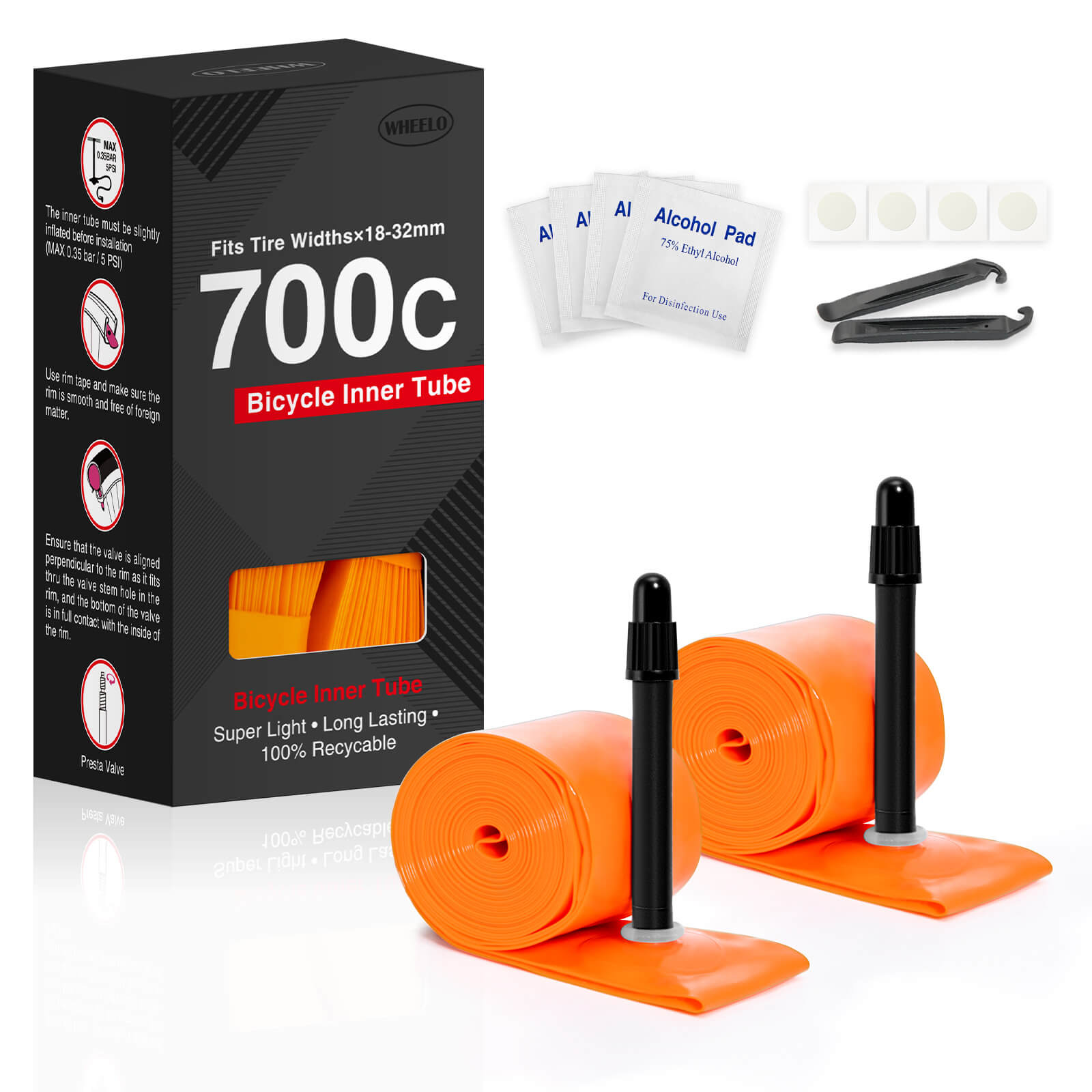 TPU Road Bike Tube - 700C×18C-32C - Orange / 45mm Valve - eBike Super Shop